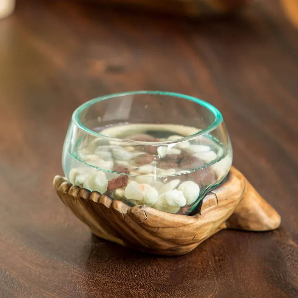 Wooden Double Hands Holding Glass Bowl – Body Mind & Soul Houston